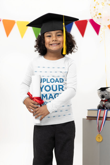 Placeit - Long-Sleeve Tee Mockup Featuring a Happy Boy Holding a ...