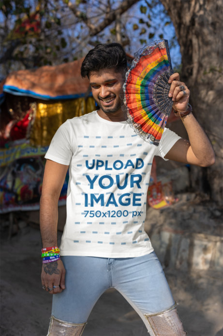 Placeit - Scott International Tee Mockup of a Man Holding a Rainbow ...