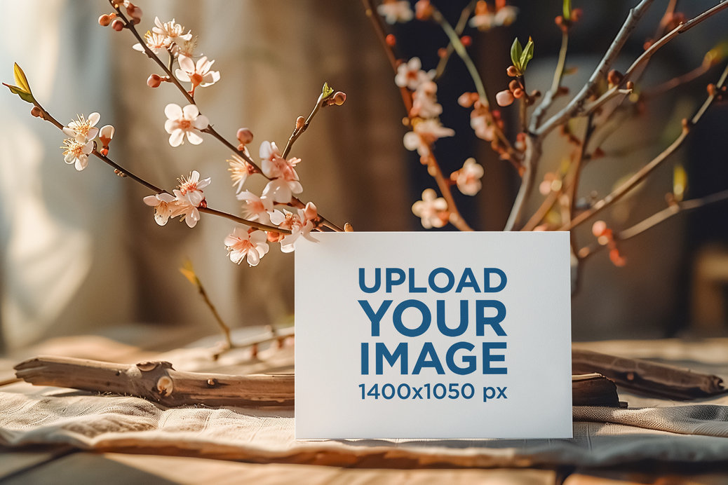 Placeit - Mockup of an AI-Created Greeting Card Placed With a Floral Branch