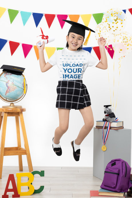 Placeit - Bella Canvas T-Shirt Mockup of a Cheerful Girl Jumping With ...