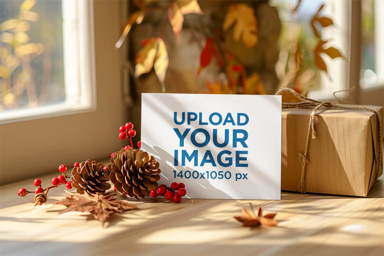 Placeit - Mockup of an AI-Created Greeting Card Leaning Against a Box ...