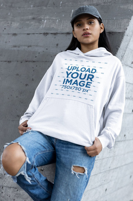 Placeit - Mockup Featuring a Woman Wearing an Oversized Gildan Pullover ...