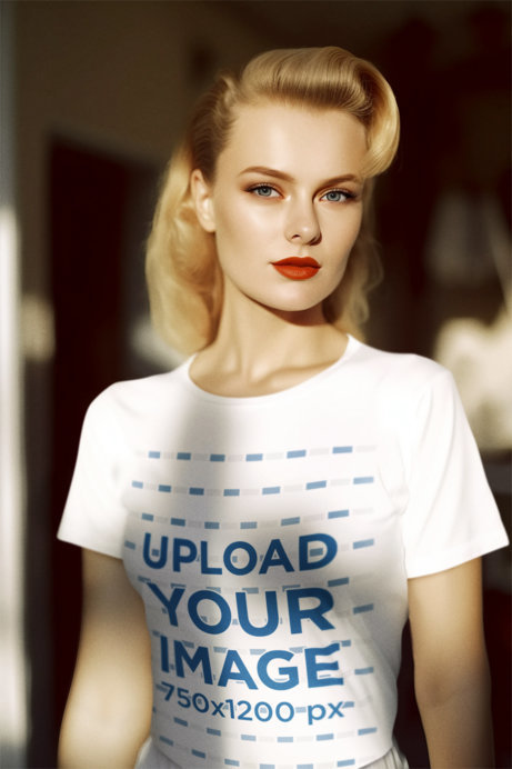 Placeit - Round-Neck T-Shirt Mockup Featuring an AI-Generated Woman ...