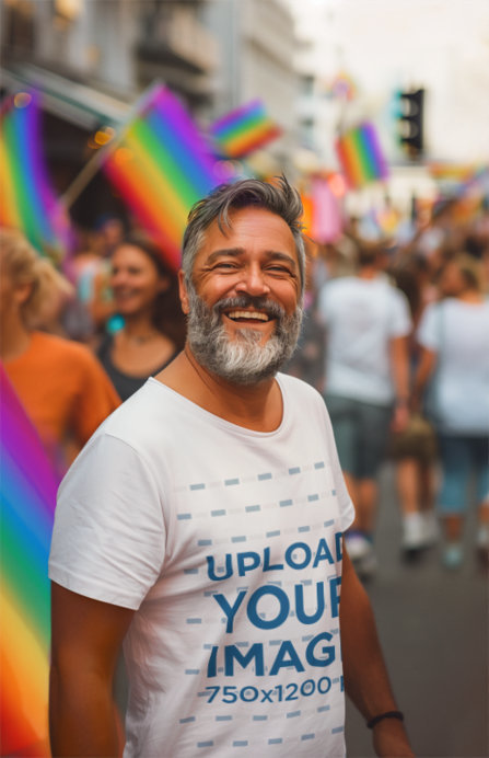 Placeit - AI-Created Mockup of a Bearded Man Celebrating at an LGBT ...