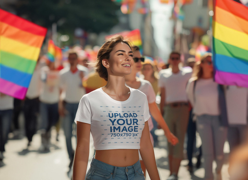 Placeit - Mockup of an AI-Created Woman Wearing a Crop Top at a Gay ...