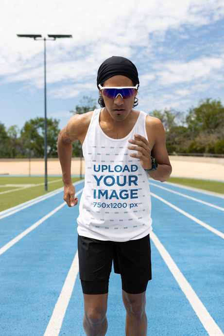 Placeit - Bella Canvas Tank Top Mockup Featuring a Man Jogging on a ...