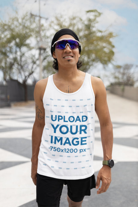 Placeit - Bella Canvas Tank Top Mockup Featuring a Smiling Man Getting ...