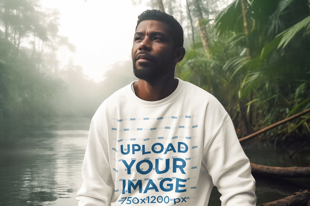 Placeit - Sweatshirt Mockup of an AI-Created Man Posing on a Boat With ...