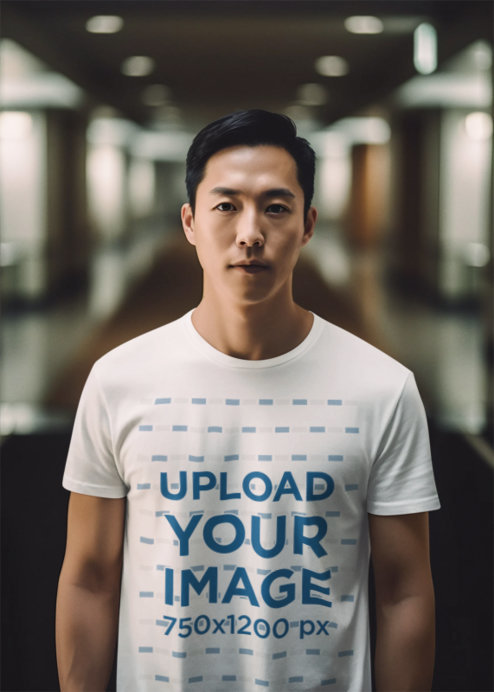 Placeit - Movie-Inspired Crewneck Tee Mockup of a Man Looking Straight ...