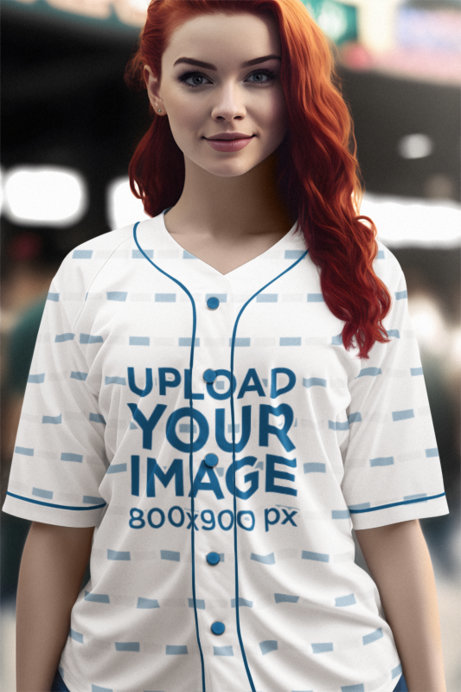 Placeit - Sublimated Jersey Mockup of an AI-Created Ginger Woman in a ...