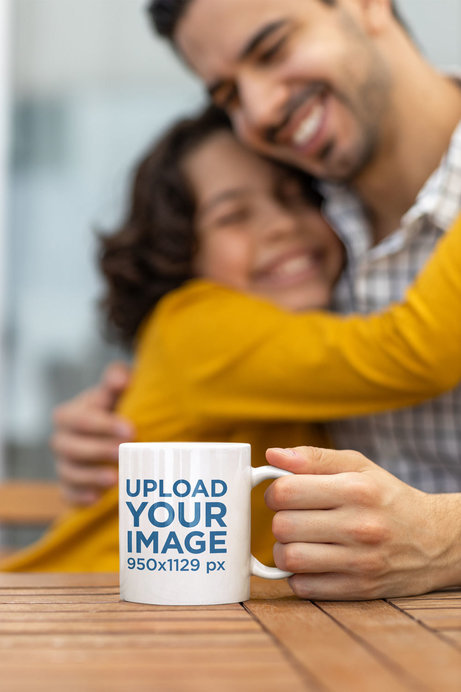 Placeit - Coffee Mug Mockup Featuring a Happy Boy Hugging a Man for ...