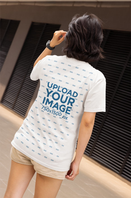 Placeit - Back-View Gildan Tee Mockup of a Woman with Short Hair ...