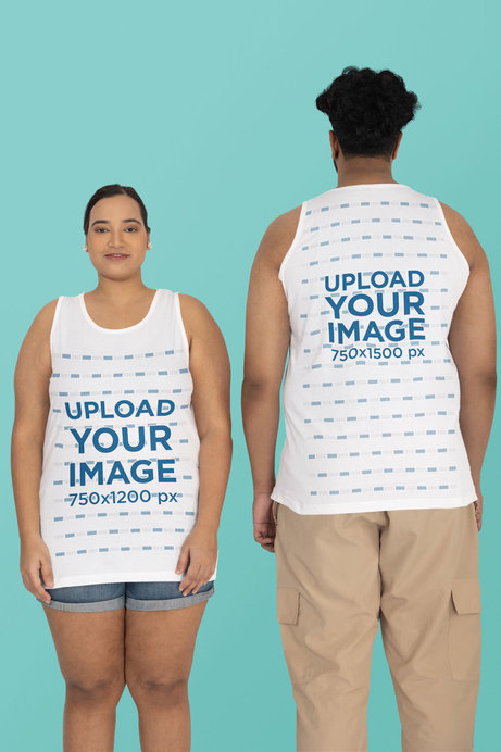Placeit - Front-and-Back View Mockup of a Man and a Woman Wearing Tank ...