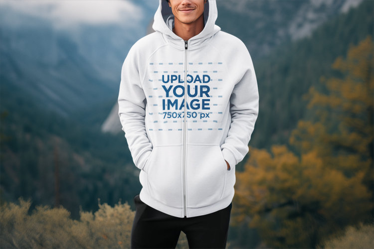 Placeit - Full-Zip Hoodie Mockup Featuring an AI-Generated Cropped-Face ...