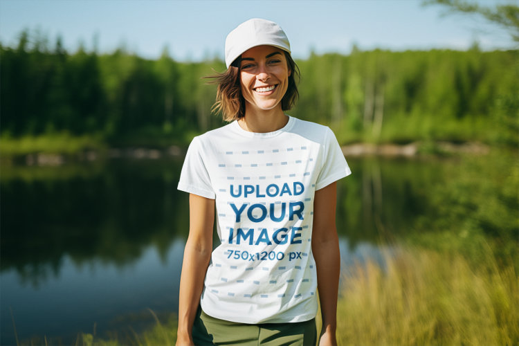 Placeit - Round-Neck T-Shirt Mockup of an AI-Created Woman Posing ...
