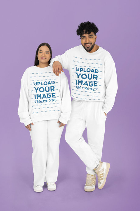 Placeit - Mockup Featuring a Man and a Woman Wearing Matching Plus Size ...