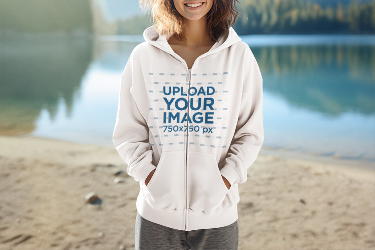 Placeit - Full-Zip Hoodie Mockup of an AI-Created Cropped-Face Happy ...