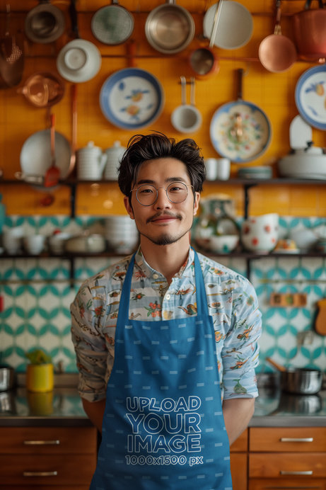 Placeit - Mockup of an AI-Created Smiling Man with Glasses Wearing an ...