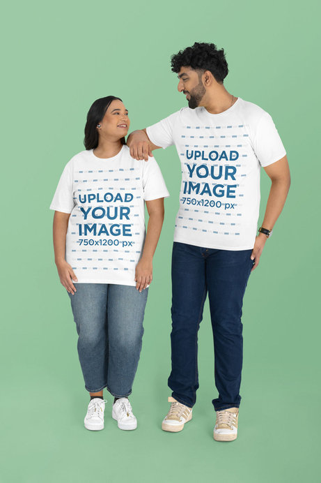 Placeit - Round-Neck T-Shirt Mockup Featuring a Happy Woman and a Man ...
