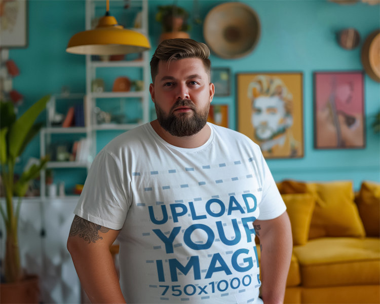 Placeit - AI-Created Mockup of a Bearded Man Wearing a Plus Size T ...