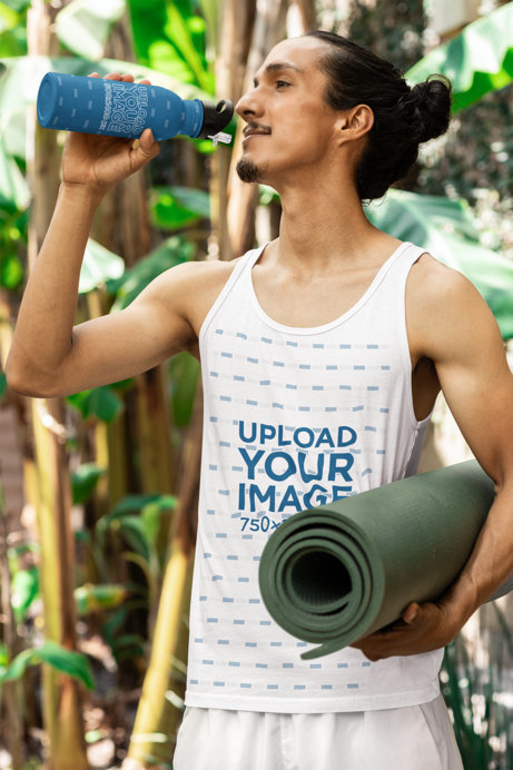 Placeit - Bella Canvas Tank Top Mockup Featuring a Yogi Man Drinking ...