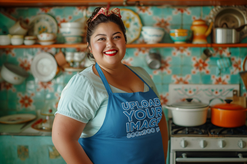 Placeit - AI-Created Mockup of a Smiling Woman Wearing an Apron in a ...
