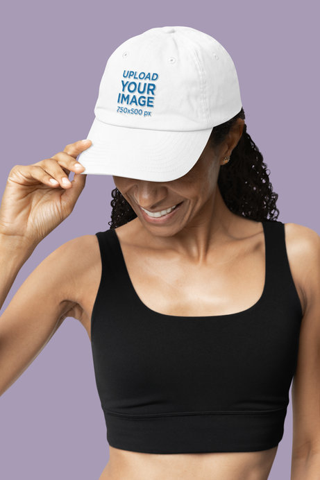 Placeit - Otto Cap Dad Hat Mockup Featuring a Happy Woman Posing With a ...