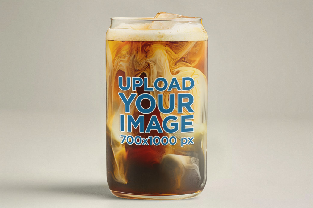 Placeit - Beer Can Glass Mockup Featuring an AI-Generated Iced-Coffee Drink