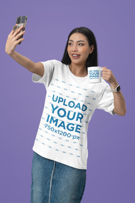 Placeit - Bella Canvas Tee Mockup of a Woman Taking a Selfie With a ...