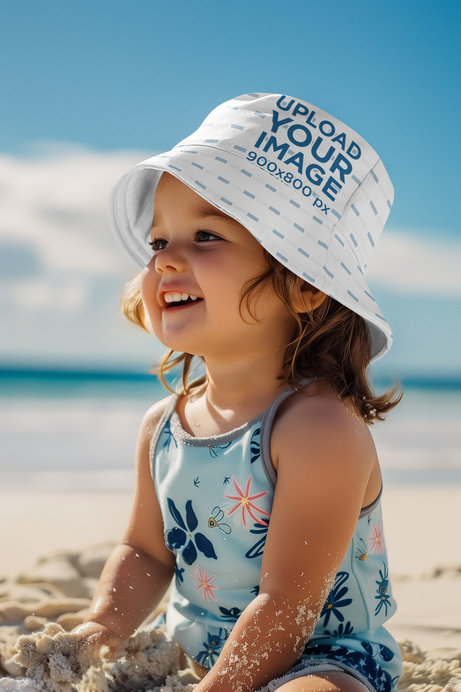 Placeit - Bucket Hat Mockup of an AI-Generated Little Girl Playing in ...