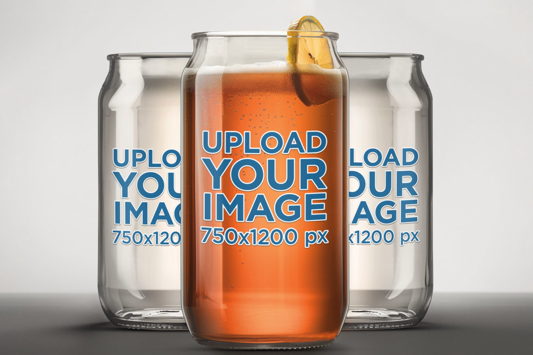 Placeit - Mockup of Three AI-Generated Beer Can Glasses Placed on a ...