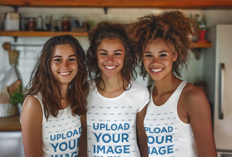 Placeit - Tank Top and T-Shirt Mockup of an AI-Created Group of Women ...