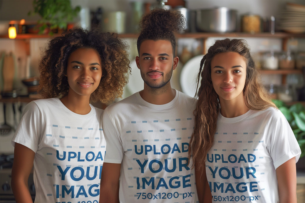 Placeit - T-Shirt Mockup of an AI-Generated Group of Friends Posing in ...