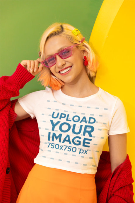Placeit - Bella Canvas Crop Top Mockup of a Smiling Woman in a New Pop ...