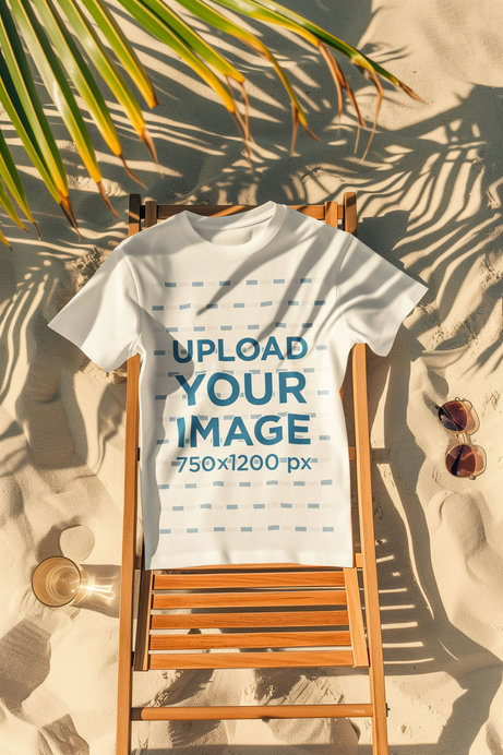 Placeit - Mockup of an AI-Created Round-Neck Tee Flat Laid on a Beach Chair