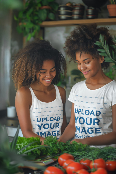 Placeit - Tank Top and T-Shirt Mockup Featuring Two AI-Created Women in ...