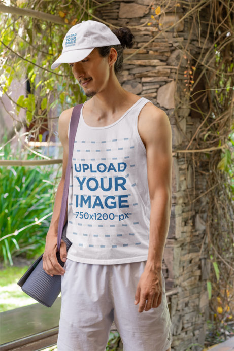 Placeit - Bella Canvas Tank Top Mockup of a Man With a Dad Hat Going to ...