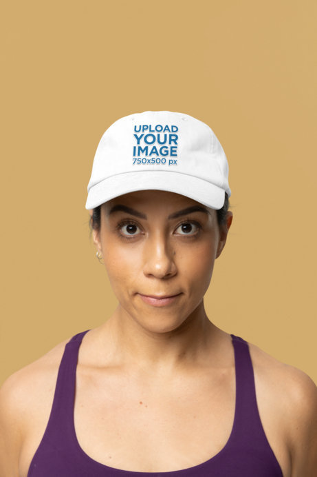 Placeit - Otto Cap Dad Hat Mockup Featuring a Serious Woman in a ...