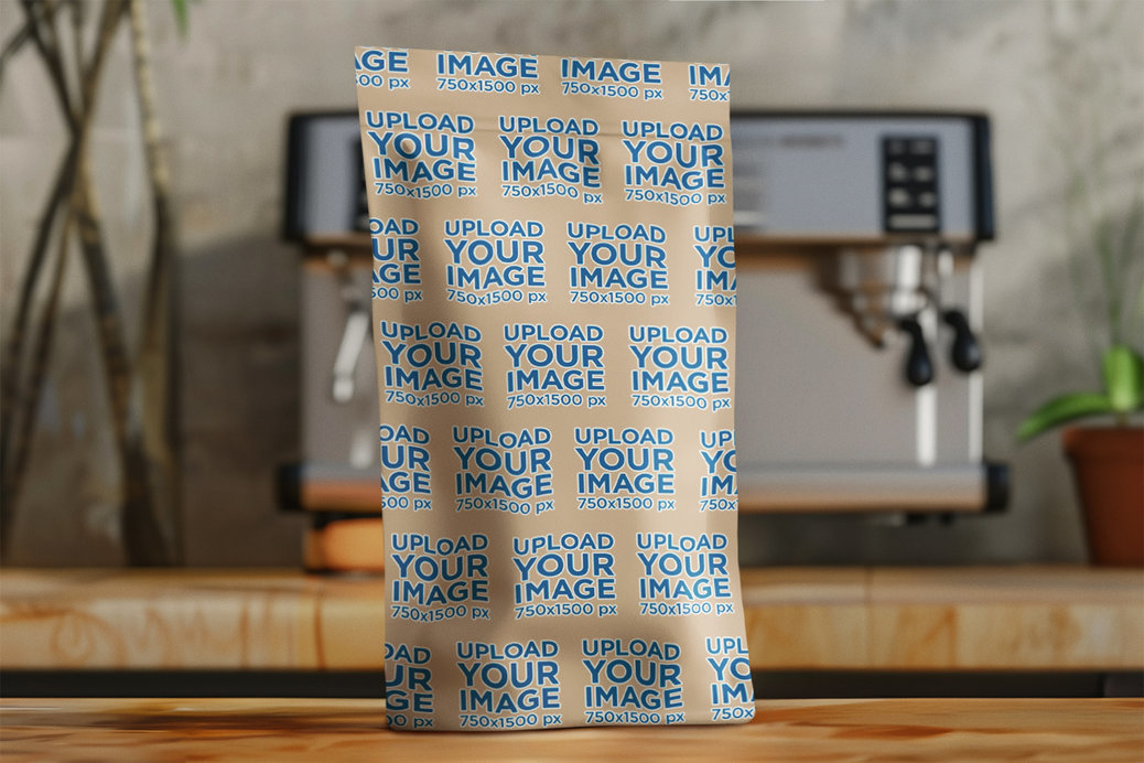 Placeit - Mockup of an AI-Generated Sublimated Coffee Bag Placed Over a ...