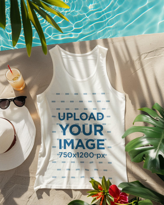 Placeit - Summer Mockup Featuring an AI-Generated Tank Top Lying Near a ...