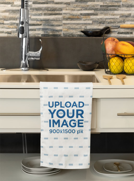 Placeit - Sublimated Towel Mockup Featuring a Kitchen Sink