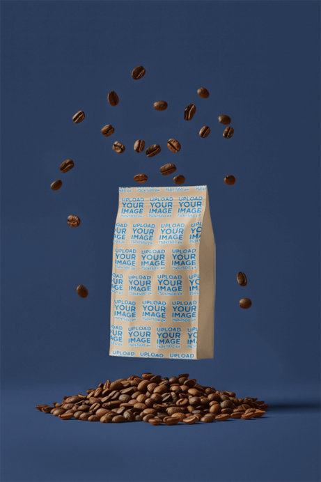 Placeit - Coffee Bag Mockup Featuring AI-Created Floating Coffee Seeds