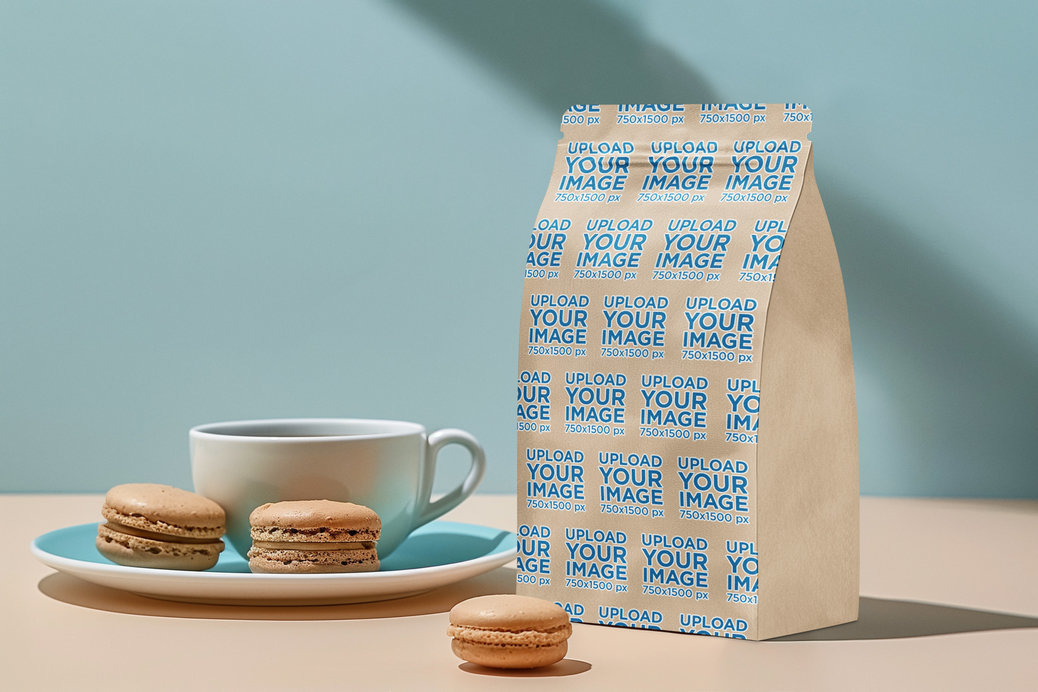 Placeit - Coffee Bag Mockup Featuring AI-Created Macaroons