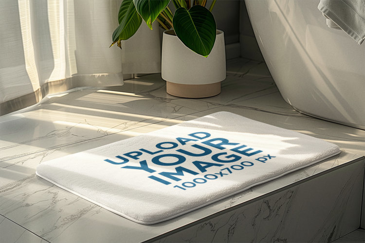 Placeit - Bath Mat Mockup Featuring an AI-Created Marble Bathroom Floor