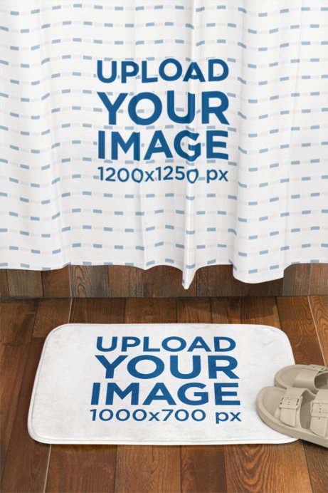 Placeit - Shower Curtain Mockup Featuring a Sublimated Bath Mat in a ...