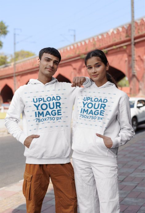 Placeit - Mockup of Two Gen-Zers Wearing Matching Gildan Hoodies on the ...