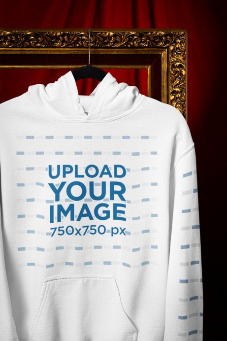 Placeit - Mockup of a Gildan Pullover Hoodie Hanging from a Vintage Frame