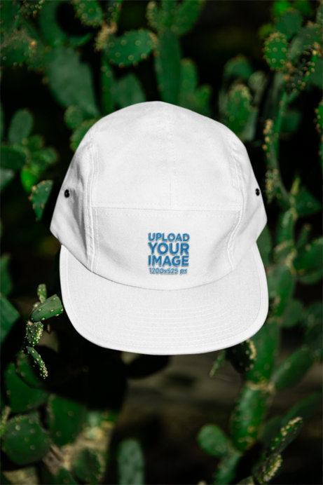 Placeit - Yupoong Panel Cap Mockup Featuring a Cactus-Themed Background