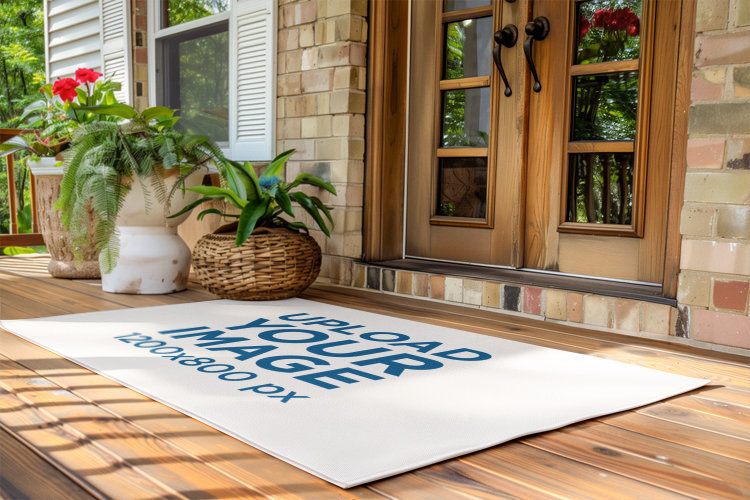 Placeit - Sublimated Mockup Featuring an AI-Created Doormat Placed on a ...