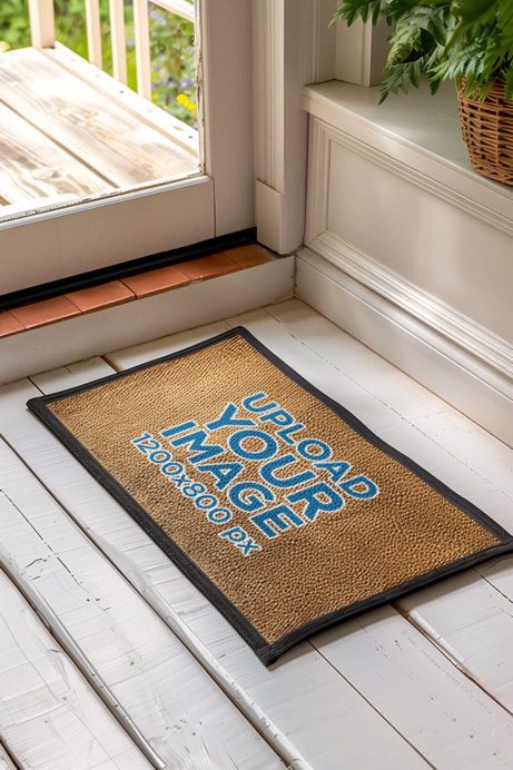 Placeit - Coir Door Mat Mockup Featuring an AI-Created Wooden House Floor